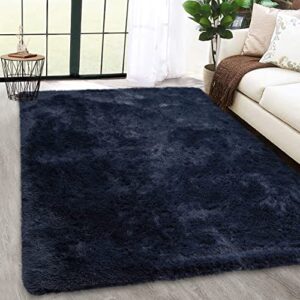 Fashionwu Shag Rug Plush Small Shaggy Rugs Soft Area Rug for Bedroom Fluffy Area Rug Non-Slip Furry Plush Rugs Modern Accent Rug for Indoor Bedroom Living Room, Navy, 2 x 3