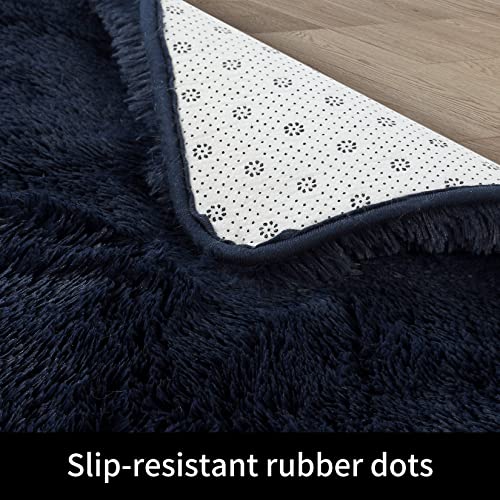 Fashionwu Shag Rug Plush Small Shaggy Rugs Soft Area Rug for Bedroom Fluffy Area Rug Non-Slip Furry Plush Rugs Modern Accent Rug for Indoor Bedroom Living Room, Navy, 2 x 3