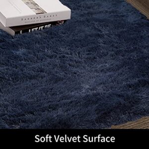 Fashionwu Shag Rug Plush Small Shaggy Rugs Soft Area Rug for Bedroom Fluffy Area Rug Non-Slip Furry Plush Rugs Modern Accent Rug for Indoor Bedroom Living Room, Navy, 2 x 3