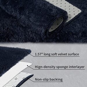 Fashionwu Shag Rug Plush Small Shaggy Rugs Soft Area Rug for Bedroom Fluffy Area Rug Non-Slip Furry Plush Rugs Modern Accent Rug for Indoor Bedroom Living Room, Navy, 2 x 3