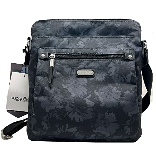 Baggallini FLORAL Design Go Bagg - RFID Phone Wristlet Crossbody Handbag Travel - BLACK GRAY