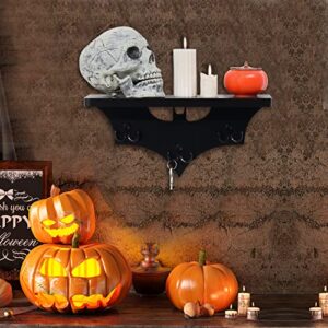 WK&YOHFY Bat Shelf Gothic Home Decor Floating Shelves-Gothic Shelves for Oddities and Curiosities-Bat Decor Spooky Hanging Shelf with 3 Double Hooks