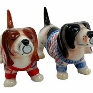 Set Of 1 French Basset Hounds Magnetic Ceramic Salt Pepper Shakers Set