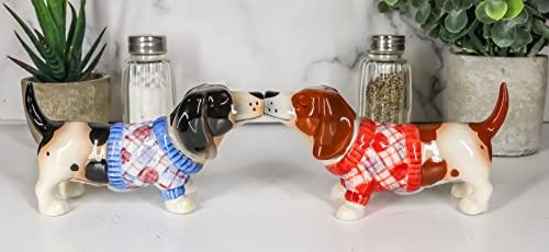 Set Of 1 French Basset Hounds Magnetic Ceramic Salt Pepper Shakers Set