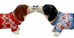 Set Of 1 French Basset Hounds Magnetic Ceramic Salt Pepper Shakers Set