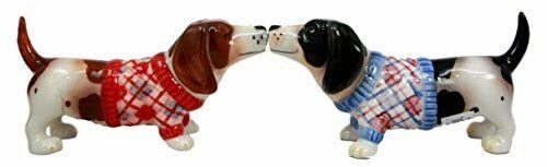 Set Of 1 French Basset Hounds Magnetic Ceramic Salt Pepper Shakers Set