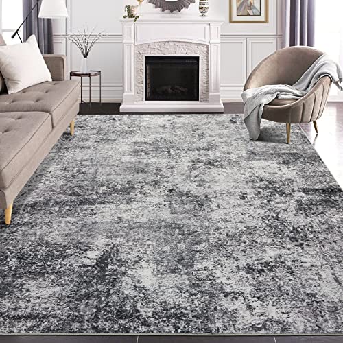 Area Rug Living Room Rugs - 8x10 Large Soft Indoor Neutral Modern Abstract Low Pile Washable Rug Carpet for Bedroom Dining Room Farmhouse Home Office - Grey