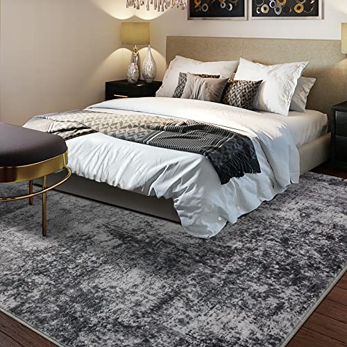 Area Rug Living Room Rugs - 8x10 Large Soft Indoor Neutral Modern Abstract Low Pile Washable Rug Carpet for Bedroom Dining Room Farmhouse Home Office - Grey