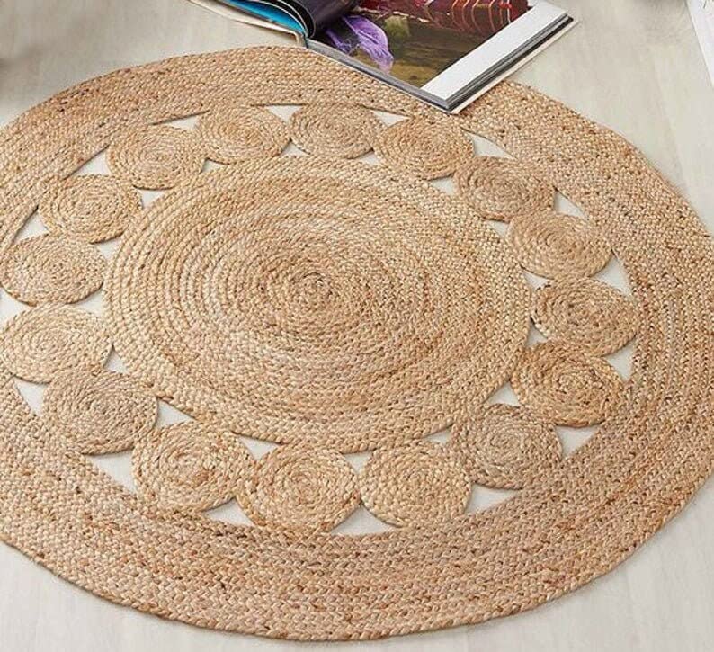 Hand Braided Round Jute Rug Area Round Rug Custom Size Round Rug Indian Handmade Home Decor Round Rug 2X2