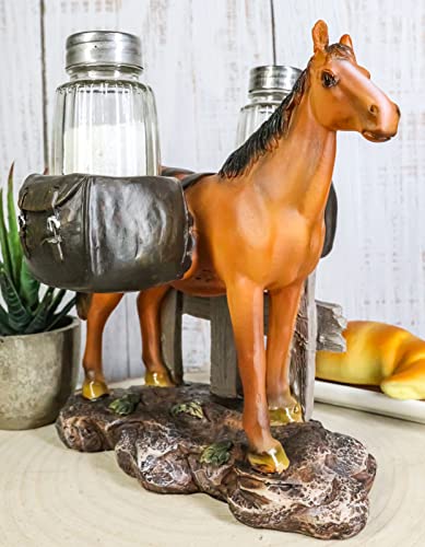 Set Of 1 Brown Stallion Horse With Saddlebags Salt Pepper Shakers Holder Figurine