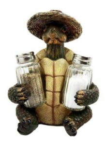 set of 1 outgoing turtle with wicker hat salt pepper shakers holder figurine