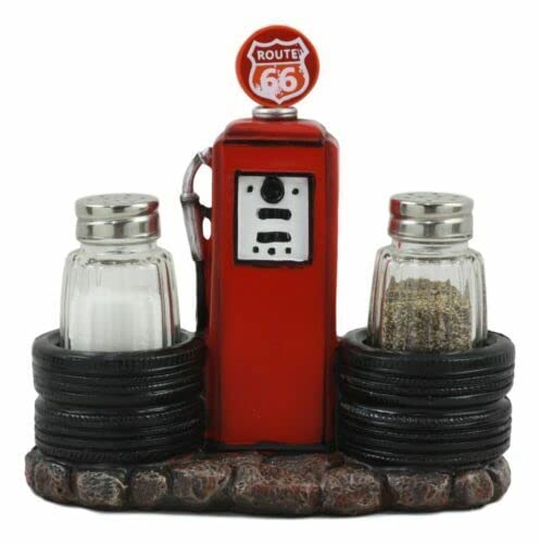 Set Of 1 Old Fashioned Gas Pump Station Salt And Pepper Shakers Figurine