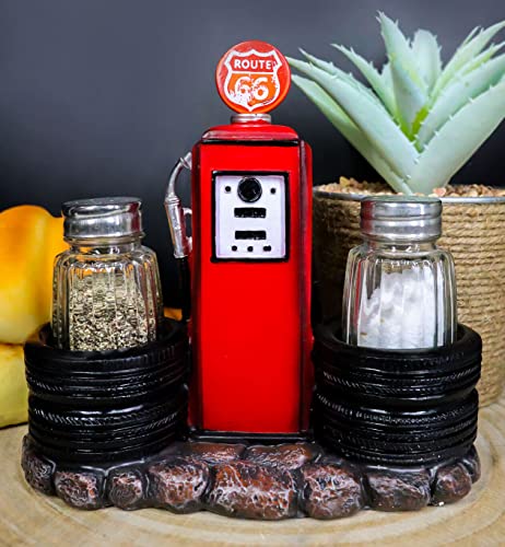 Set Of 1 Old Fashioned Gas Pump Station Salt And Pepper Shakers Figurine