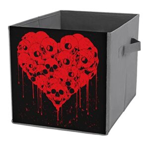 skull love foldable storage bins printd fabric cube baskets boxes with handles for clothes toys, 11x11x11