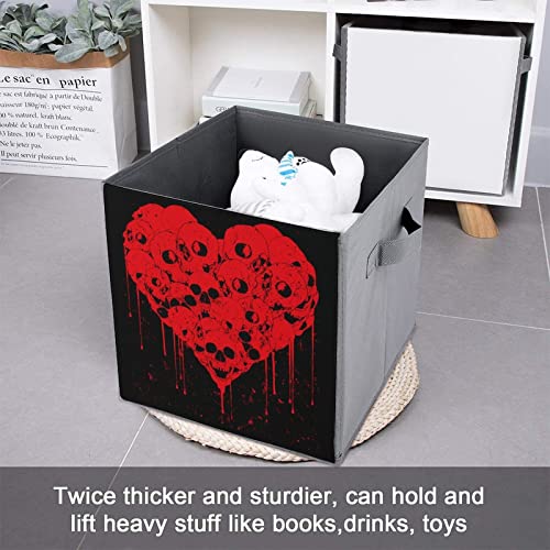 Skull Love Foldable Storage Bins Printd Fabric Cube Baskets Boxes with Handles for Clothes Toys, 11x11x11