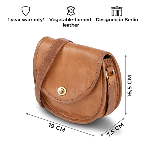 BERLINER BAGS Vintage Shoulder Bag Pavia, Small Leather Shoulder Bag, Handbag for Women - Brown