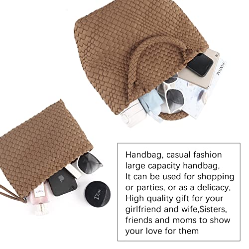 Designer Woven Tote Bag + Purse Women Neoprene Tote Handbag Fashion Large Shoulder Top-Handle Travel Bag Underarm Shopper Bag (Apricot)