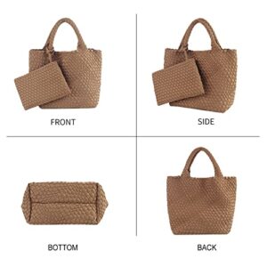 Designer Woven Tote Bag + Purse Women Neoprene Tote Handbag Fashion Large Shoulder Top-Handle Travel Bag Underarm Shopper Bag (Apricot)