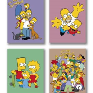 PurpleheARTs | Simpsons Poster Prints - Set of 4 UNFRAMED (8 inches x 10 inches) Movie Poster Prints - Bart Homer Marge Lisa Maggie, Simpsons Wall Art, Retro Cartoon Poster,