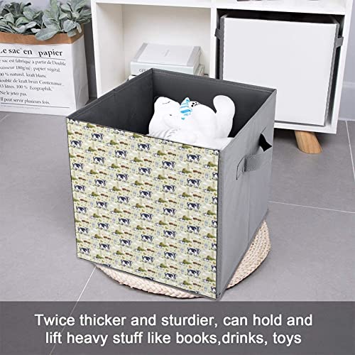 Cows on A Farm Foldable Storage Bins Printd Fabric Cube Baskets Boxes with Handles for Clothes Toys, 11x11x11