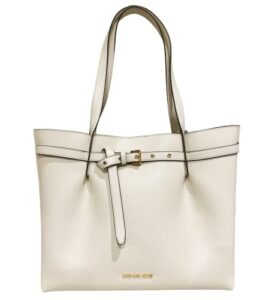 michael kors emilia triple compartment shoulder tote light cream leather