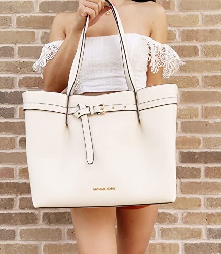 Michael Kors Emilia Triple Compartment Shoulder Tote Light Cream Leather