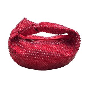 debimy women’s rhinestone clutch bag sparkly glitter dumpling clutch purse wedding party prom handbags fashion crystals evening bag for women bright red