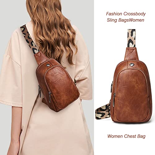 YIQUN Crossbody Bags for Women, Sling Bag for Women, PU Leather Sling Bag for Women Chest Bag for Traveling Hiking