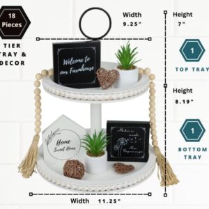 Mahinoko 18 PCs Farmhouse Tiered Tray Stand with Tier Tray Decor - Incl 2 Artificial Succulent Plants - Housewarming Gift New Home Sweet Home - Kitchen Decor Tier Tray Decor Set