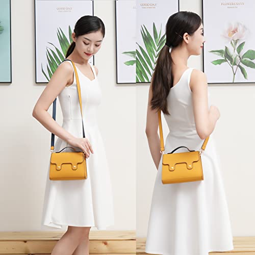 KUMarte Crossbody Bags For Women Vegan Yellow Leather Cute Phone Designer Waterproof Crossbody Bag Adjustable Shoulder Straps Handbag Purse Bag Girl Messenger Satchel Bag