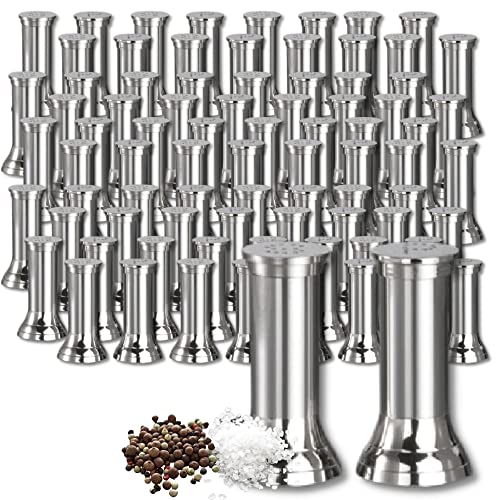 Steelite Creations Stainless Steel Salt & Pepper Shaker, Modern Tabletop Mirror Finish Round Tapered Metal Seasoning Dispenser Bulk Sets, Commercial Restaurant Foodservice Use, 2.5" Tall, 24 Pairs