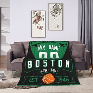 custom throw blankets for bed personalized basketball city fans gift winter summer fleece blanket name and number, 30″x40″, 50″x60″