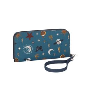 LeSportsac Celestial Shimmer Tech Wallet Wristlet, Zip Around Wallet/Detachable Wristlet Strap, Holds Cell Phone, Style 3462/Color E467, Whimsical Cosmic Graphics: Stars, Planets, Moons & Butterflies