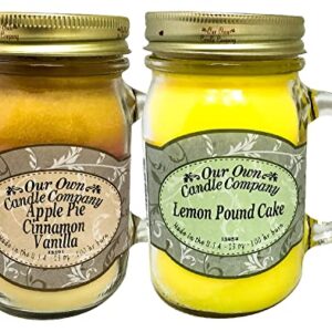 Our Own Candle Company Apple Pie Cinnamon Vanilla & Lemon Pound Cake Scented Candles, 13 Ounce Mason Jar Candle (2 Candles)