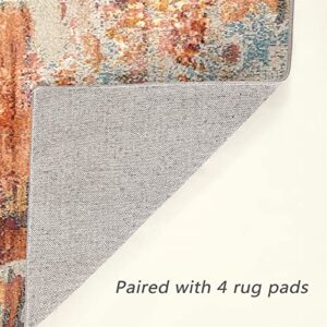 RoomTalks Ultra Thin Bright Colorful Modern Abstract Area Rugs 3x5 Non-Slip TPR Backed, Orange Turquoise Kitchen Bathroom Rugs Indoor Entryway Bedroom Dorm Throw Carpet Machine Washable