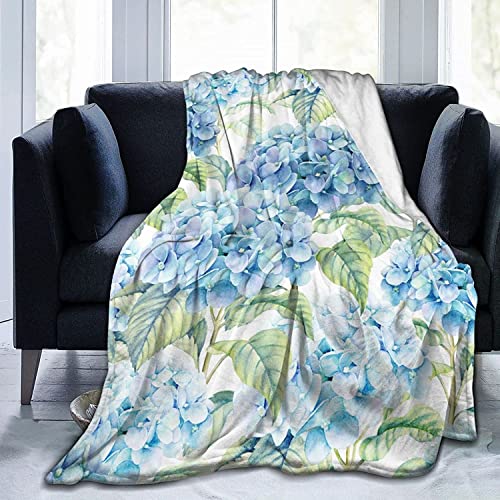 Hydrangea Watercolor Blue Flowers Blanket Throw Blanket Lightweight Microfiber Blankets for Bed Couch Sofa Blanket Quilt 50"X40"