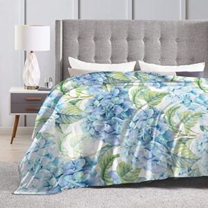 Hydrangea Watercolor Blue Flowers Blanket Throw Blanket Lightweight Microfiber Blankets for Bed Couch Sofa Blanket Quilt 50"X40"