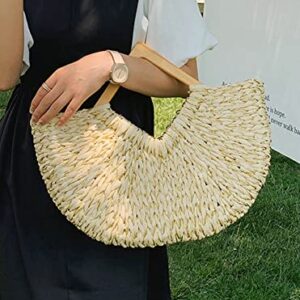 Tellrain Straw Bags for Women Semi Round Large Tote Purse Casual Summer Vocation Straw Handbag Woven Tote