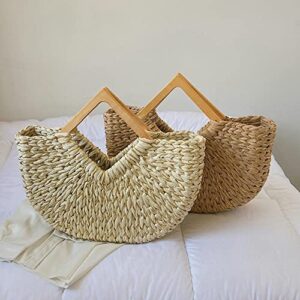 Tellrain Straw Bags for Women Semi Round Large Tote Purse Casual Summer Vocation Straw Handbag Woven Tote