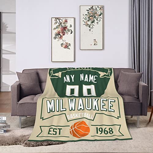 Custom Throw Blankets for Bed Personalized Basketball City Fans Gift Winter Summer Fleece Blanket Name and Number, 30"x40", 50"x60"