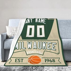 Custom Throw Blankets for Bed Personalized Basketball City Fans Gift Winter Summer Fleece Blanket Name and Number, 30"x40", 50"x60"