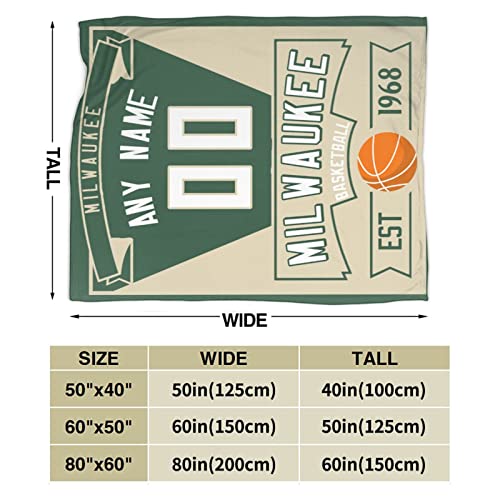 Custom Throw Blankets for Bed Personalized Basketball City Fans Gift Winter Summer Fleece Blanket Name and Number, 30"x40", 50"x60"