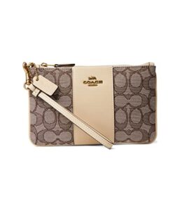 coach box program signature jacquard small wristlet cocoa ivory one size