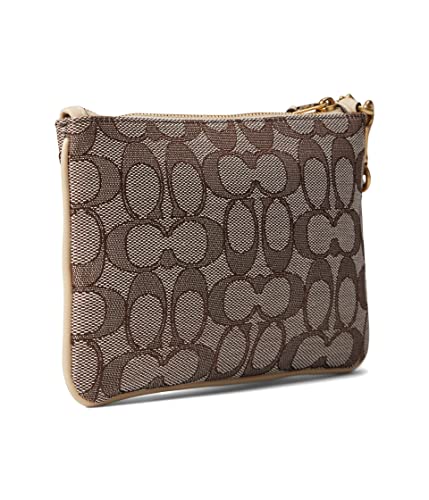 COACH Box Program Signature Jacquard Small Wristlet Cocoa Ivory One Size