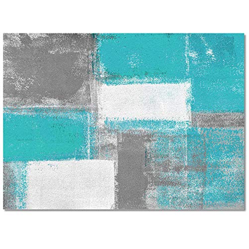 ZEREAA Washable Rug Anti-Slip Backing Abstract Area Rug Stain Resistant Rugs for Living Room Foldable Machine Washable Area Rug Teal and Grey Abstract Painting 5×7 Feet