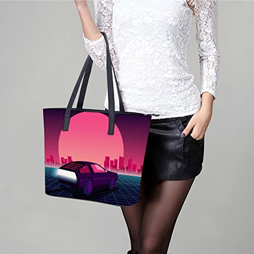 Womens Handbag Sunset And Cars Leather Tote Bag Top Handle Satchel Bags For Lady