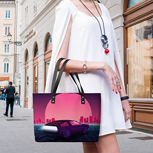 Womens Handbag Sunset And Cars Leather Tote Bag Top Handle Satchel Bags For Lady