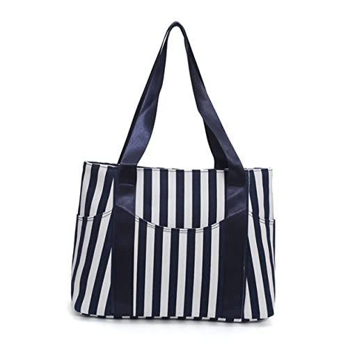 TENDYCOCO Capacity Canvas Handbag Tote Large Women Mommy Shoulder Striped Bag for Navy