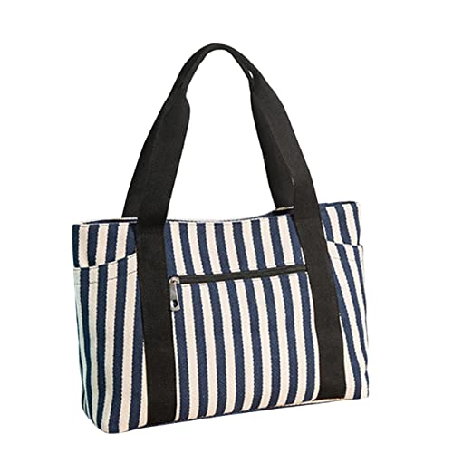 TENDYCOCO Capacity Canvas Handbag Tote Large Women Mommy Shoulder Striped Bag for Navy