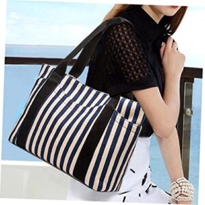 TENDYCOCO Capacity Canvas Handbag Tote Large Women Mommy Shoulder Striped Bag for Navy